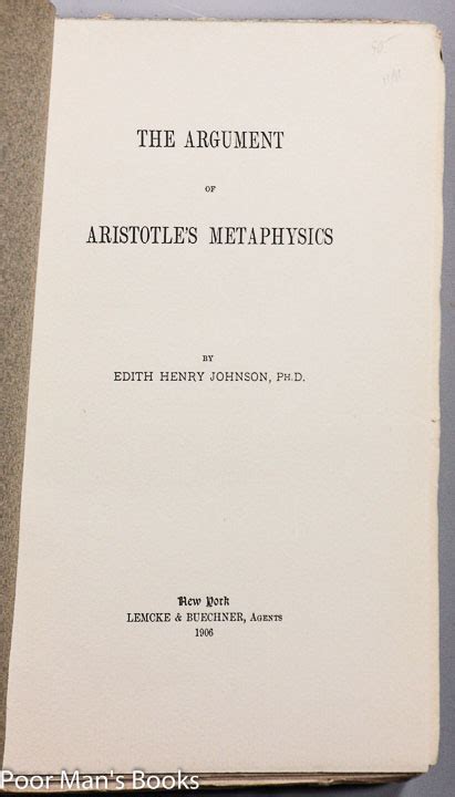 The Argument Of Aristotles Metaphysics Signed