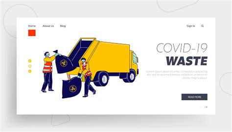 작업자가 가비지 랜딩 페이지 템플릿을 Throw합니다 보호 마스크의 관리인 문자 수집 및 적재 수집에 대한 스톡 벡터 아트 및 기타 이미지 Istock