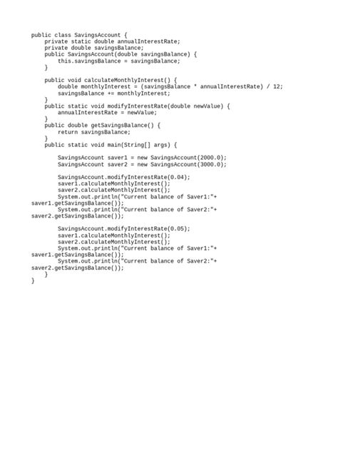 Java Saving Account Exercise Pdf