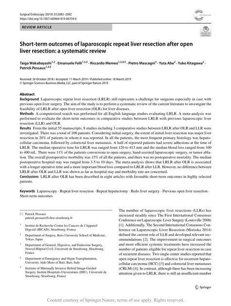 Short Term Outcomes Of Laparoscopic Repeat Liver Resection After Open Liver Resection A