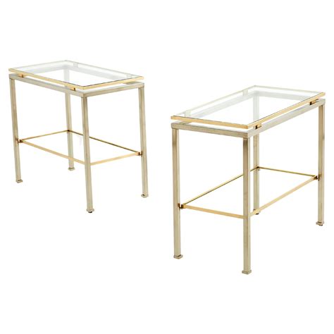 Maison Jansen Two Tier Brass Opaline Glass End Tables 1970s For Sale At