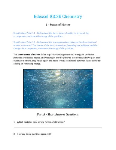 Edexcel Igcse Double Award Science Chemistry Worksheets The Complete Course Teaching Resources
