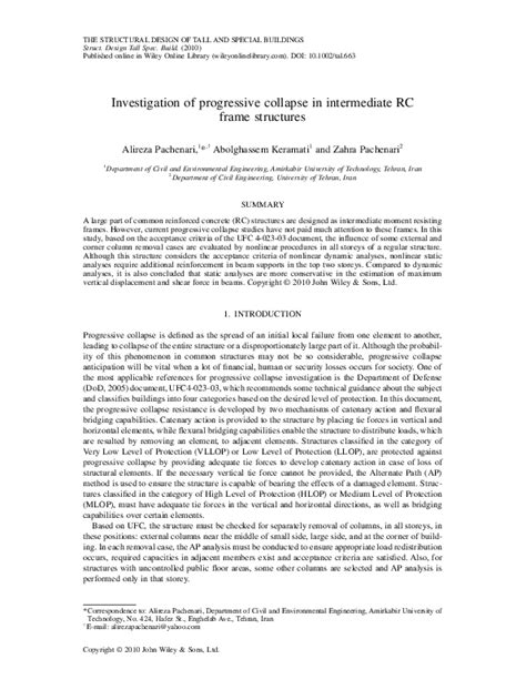 Pdf Investigation Of Progressive Collapse In Intermediate Rc Frame