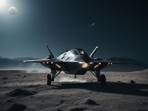 Premium Ai Image Moonlit Infiltration Stealth Fighter Jet Drones Seamlessly With In Lunar