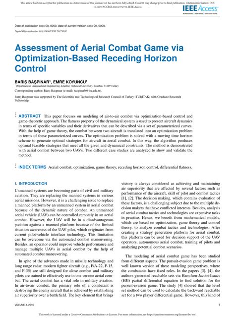 Pdf Assessment Of Aerial Combat Game Via Optimization Based Receding Horizon Control