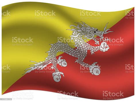 흔들리는 효과와 부탄 아름다운 국기 원래 색상과 비율 웹 로고 아이콘 및 배경에 대한 놀라운 디자인 벡터 일러스트 레이션from 국가 플래그 세트 국기에 대한 스톡 벡터