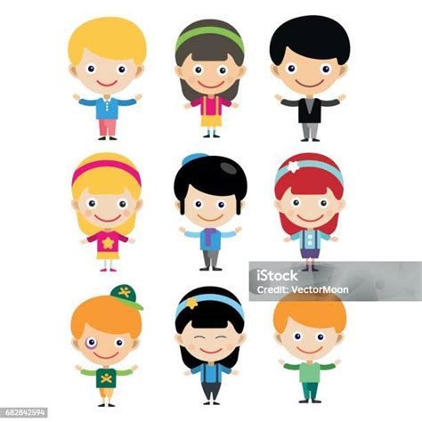소녀 초상화 재미 행복한 소년 젊은 표정 귀여운 십대 만화 캐릭터 작은 아이 벡터 일러스트 귀여운에 대한 스톡 벡터 아트 및 기타 이미지 Istock
