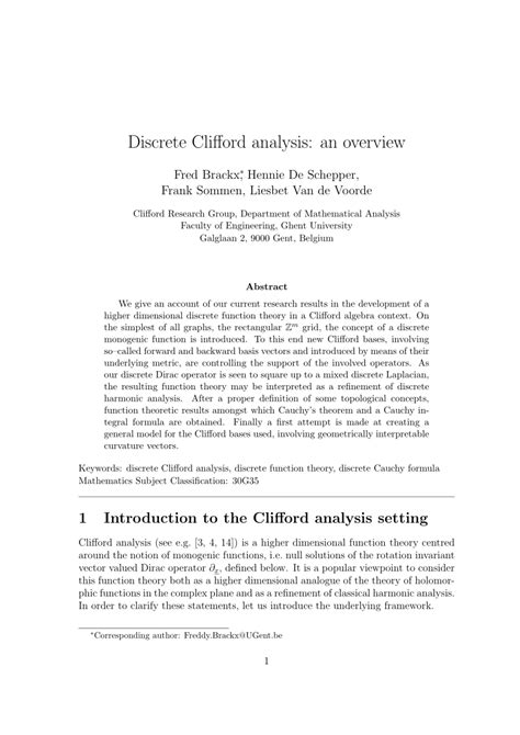 Pdf Discrete Clifford Analysis An Overview