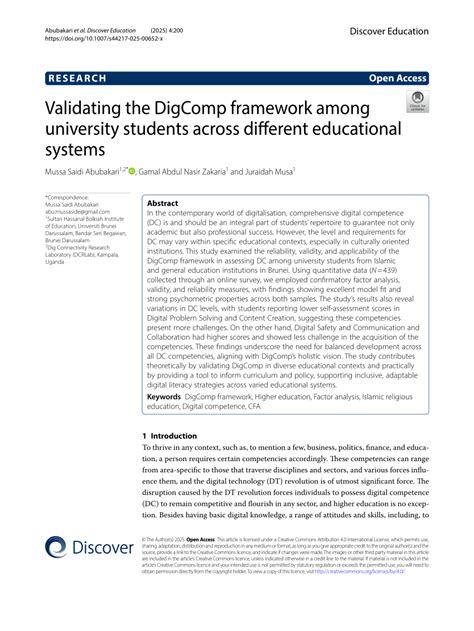PDF Validating The DigComp Framework Among University Babes Across Different Educational