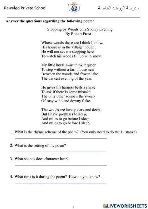 Poetry Worksheet Worksheet Live Worksheets Worksheets Library