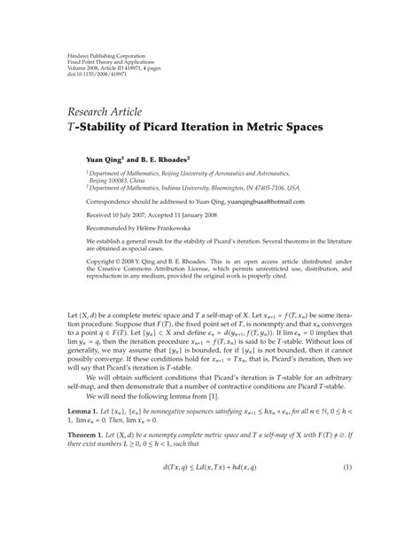 Pdf T Stability Of Picard Iteration In Metric Spaces Pdf T Stability Of Picard Iteration In Metric Spaces