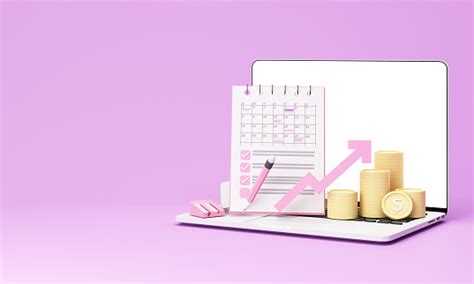 빈 디스플레이 디지털 기술 지갑 및 신용 카드가 있는 노트북 쇼핑 모바일 앱 돈과 동전 캐쉬백 및 뱅킹 빈 화면 복사 공간 보라색 배경을 조롱합니다 3d 렌더링 0명에 대한