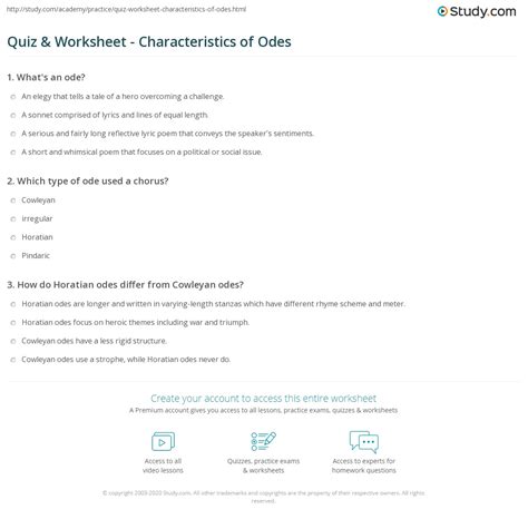 Quiz Worksheet Characteristics Of Odes Study Com