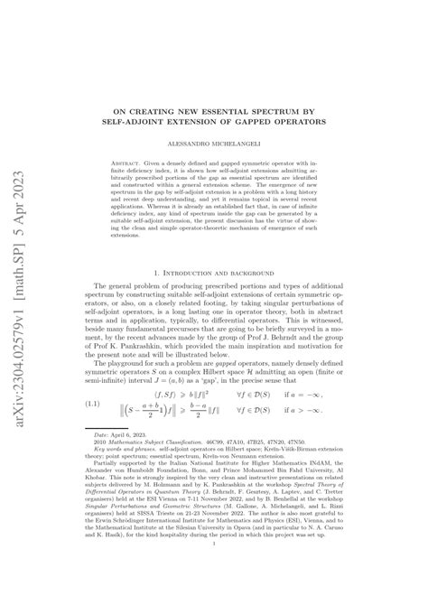 Pdf On Creating New Essential Spectrum By Self Adjoint Extension Of