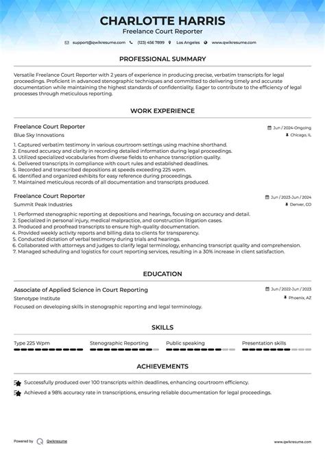 10 Court Reporter Resume Samples And Templates For 2026