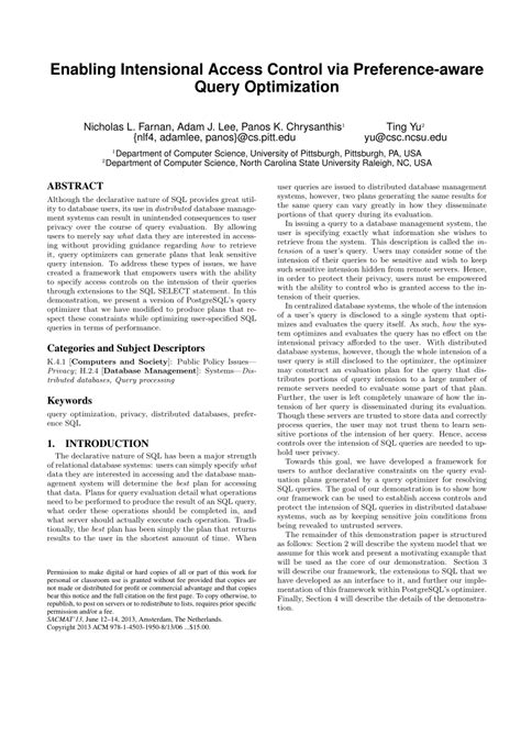 Pdf Enabling Intensional Access Control Via Preference Aware Query