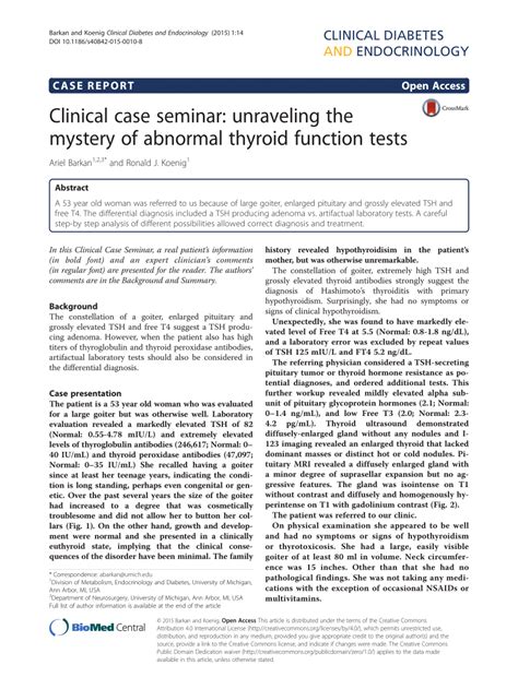 Pdf Clinical Case Seminar Unraveling The Mystery Of Abnormal Thyroid Function Tests