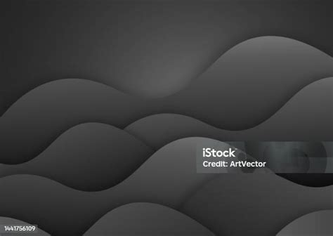 선 곡선 디자인의 검은색 배경 파도가 있는 추상적인 풍경 물결 모양의 선이 있는 어두운 깊은 검은색 동적 추상 벡터 템플릿입니다 종이 컷 스타일의 배너 곡선에 대한 스톡