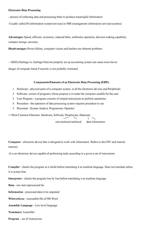Electronic Data Processing Electronic Data Processing Process Of