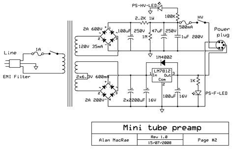 12au7 12ax7 tube preamplifier power supply schematic electronic circuit projects power