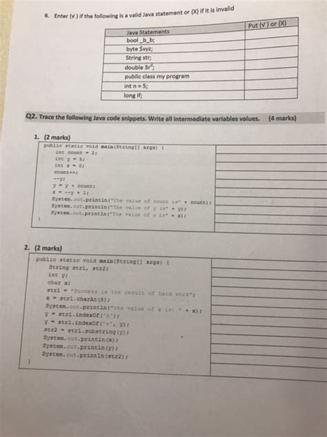 solved enter v if the following is a valid java statement