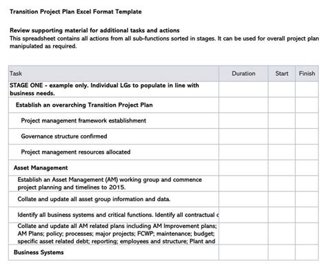 Project Transition Plan Template Excel