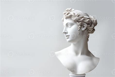 Ai Generated Ancient Greek Sculpture Of Woman With Wreath On Her Head On Gray Background With