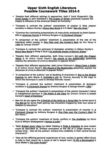 A Level Coursework Titles Over 60 Different Teaching Resources