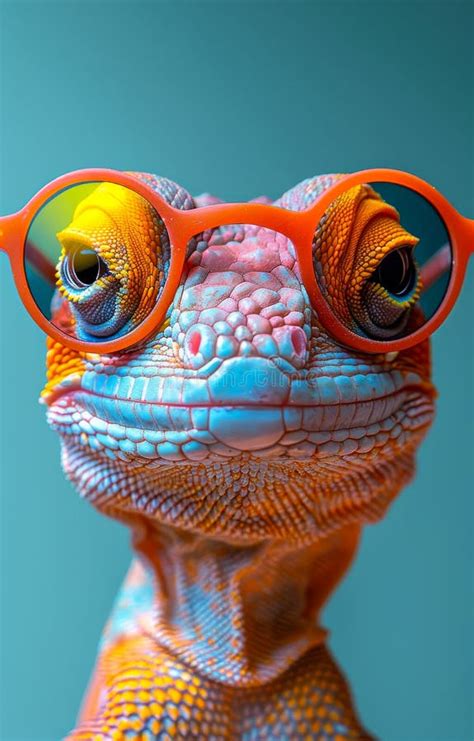 Lizard Wearing Sunglasses A Colorful Lizard With Bright Orange