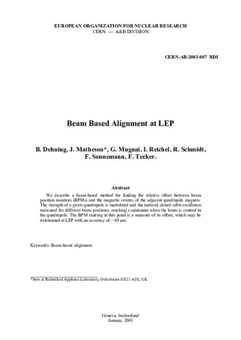 Pdf Beam Based Alignment At Lep