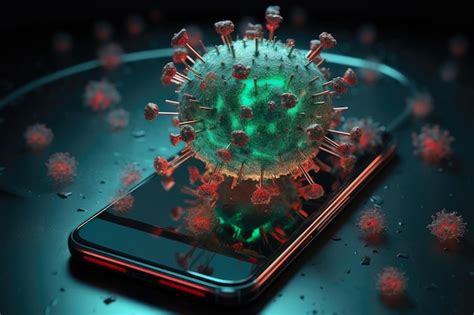 Premium Ai Image Mobile Device Virus Alarm Signal