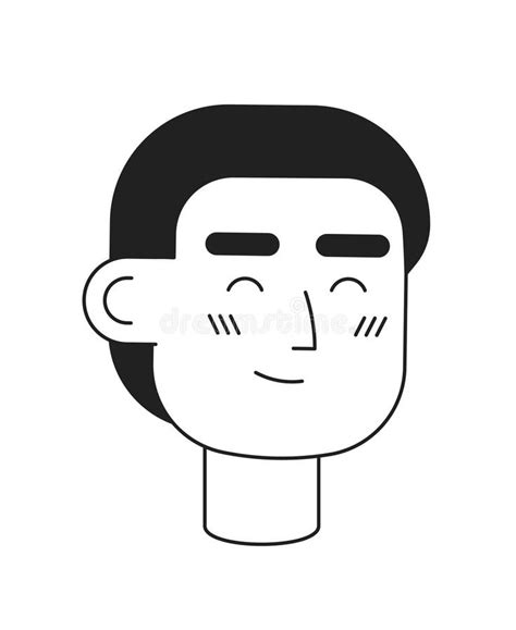 Excited Short Hair Man With Closed Eyes Monochromatic Flat Vector Character Head Stock