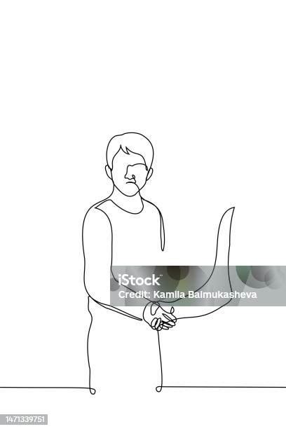누군가와 악수하는 남자 한 선 그리기 벡터 불쾌한 사람 의사 소통이없는 사람 강요당하는 화난 사람에게 인사하는 개념 감정에 대한 스톡 벡터 아트 및 기타 이미지 Istock
