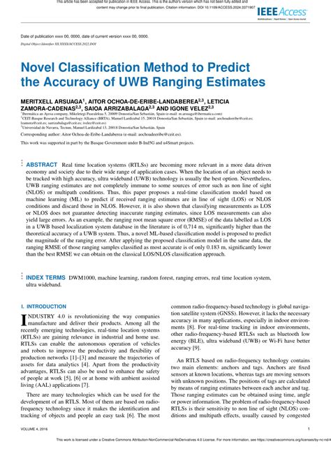 Pdf Novel Classification Method To Predict The Accuracy Of Uwb