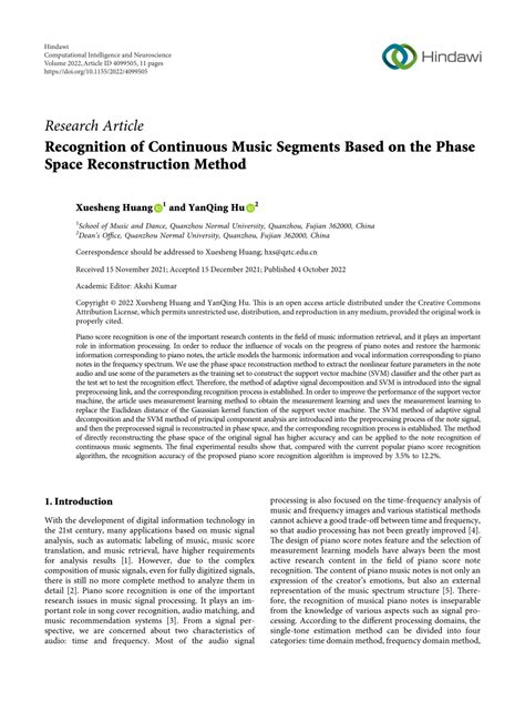 Pdf Recognition Of Continuous Music Segments Based On The Phase Space