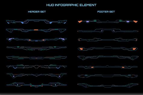 Hud 미래 헤더 발터 및 측면 요소 Ui 게임 인포그래픽 프레임 벡터에 대 한 설정 화이트 추상 미래 사이버 가제트 바 모양 디스플레이 디자인 일러스트레이션 노드 데이터에