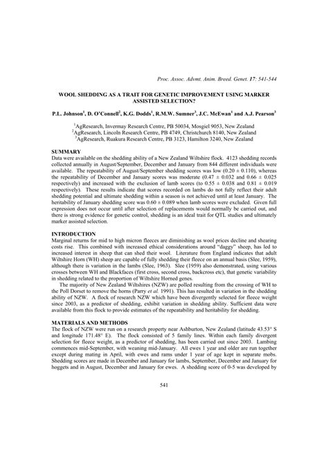 Pdf Wool Shedding As A Trait For Genetic Improvement Using Marker Assisted Selection