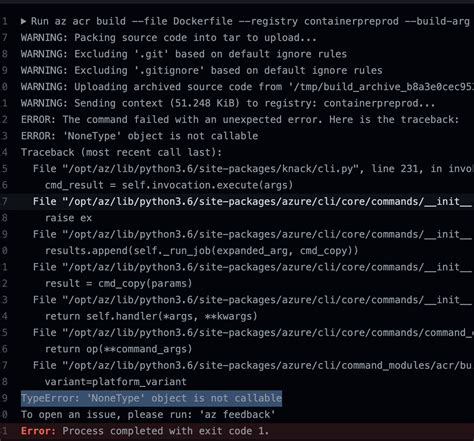 The `az Acr Build` Command Throws `typeerror Nonetype Object Is Not Callable` Exception