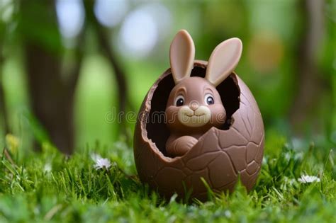 A Tiny Easter Bunny Hiding Inside A Giant Chocolate Egg Its Ears Sticking Out Playfully As It