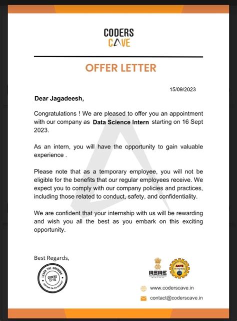 Balla Jagadeesh On Linkedin Datascience Internship Coderscave