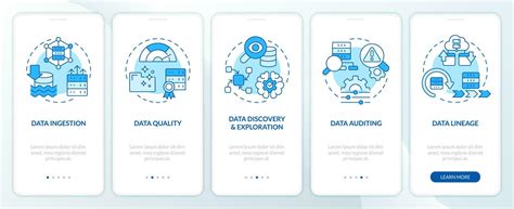 Data Lake Key Concepts Blue Onboarding Mobile App Screen Walkthrough 5 Steps Editable Graphic