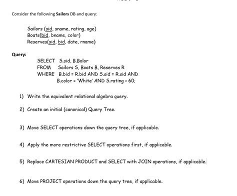 solved consider the following sailors db and query sailors