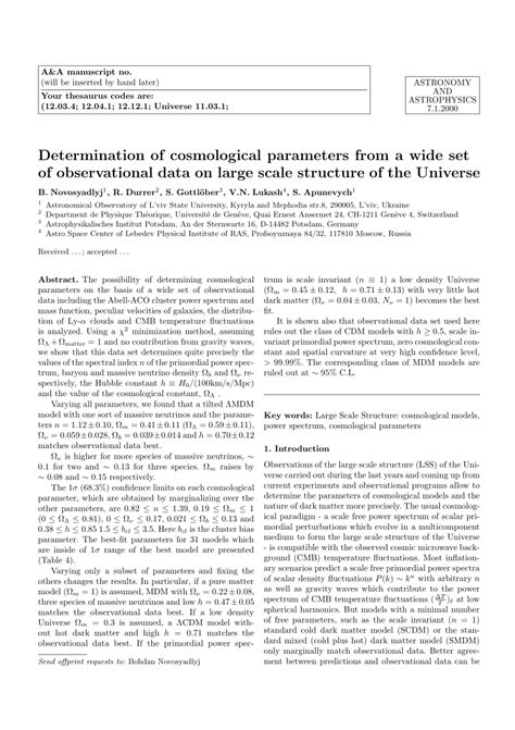 Pdf Determination Of Cosmological Parameters From A Wide Set Of Observational Data On Large