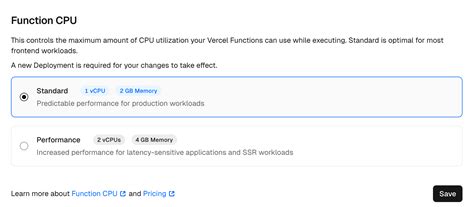 Configuring Memory And Cpu For Vercel Functions