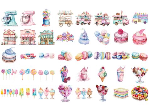 Watercolor Sweet Shop Clipart Watercolor Sweets Clipart Dessert Clip