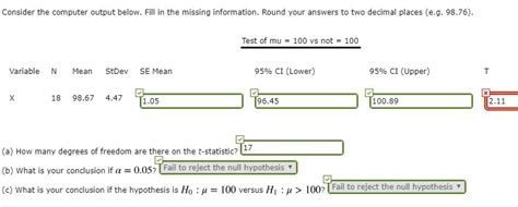 Solved Consider The Computer Output Below Fill In The