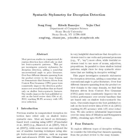 Syntactic Stylometry For Deception Detection Acl Anthology