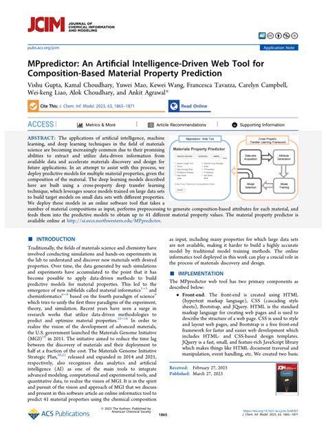 Pdf Mppredictor An Artificial Intelligence Driven Web Tool For Composition Based Material