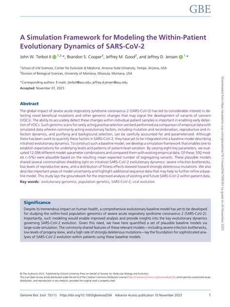 Pdf A Simulation Framework For Modeling The Within Patient Evolutionary Dynamics Of Sars Cov 2