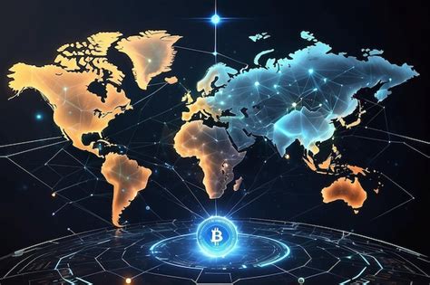 Blockchain Technology Futuristic Hud Background With World Map And Blockchain Peer To Peer